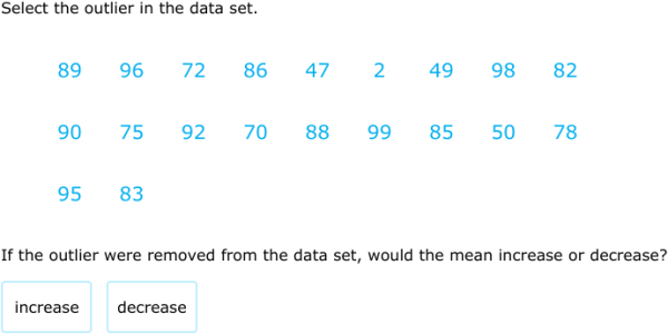 IXL - Identify an outlier and describe the effect of removing it ...