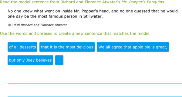IXL | Create varied sentences based on models | 3rd grade language arts