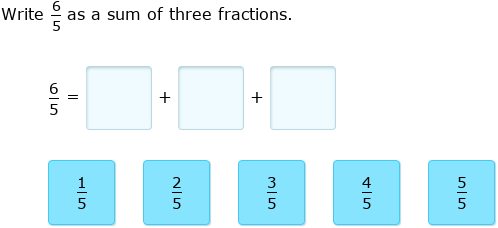 IXL | Write an improper fraction as a sum of fractions | 4th grade math