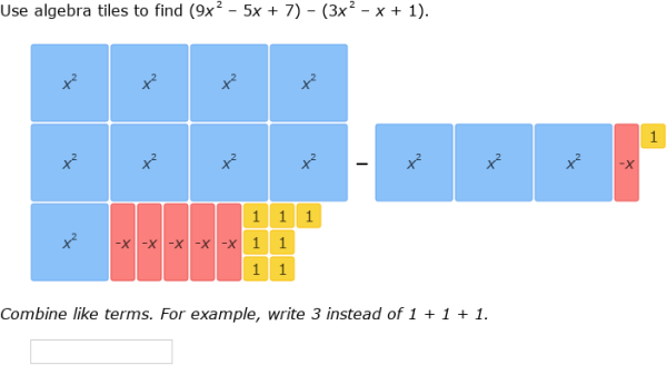 IXL - Subtract polynomials using algebra tiles (Algebra 1 practice)