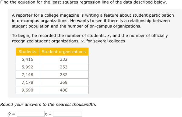 IXL - Analyze a regression line of a data set (Algebra 1 practice)