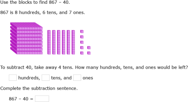 IXL | Use models to subtract numbers up to three-digits: without regrouping | 3rd grade math
