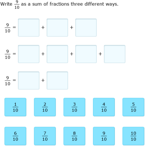 IXL | Decompose fractions multiple ways: sums up to 1 | 5th grade math