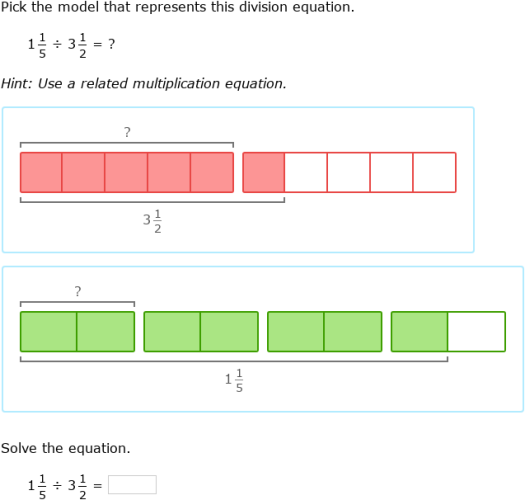 IXL | Divide fractions and mixed numbers using models | 6th grade math
