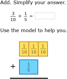 IXL | Add fractions with unlike denominators using models - sums less ...