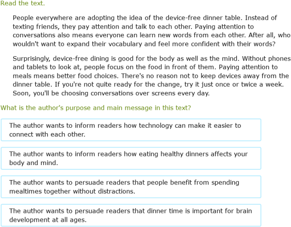 IXL | Identify the author's purpose and message | 5th grade language arts
