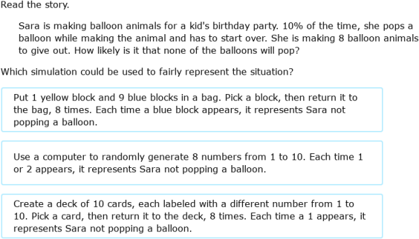 IXL | Which simulation represents the situation? | 7th grade math
