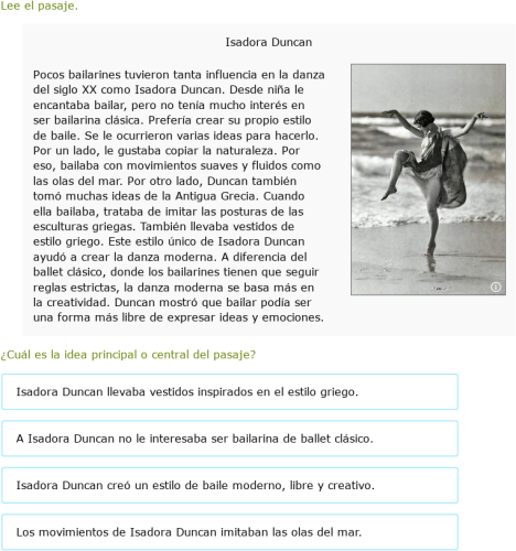 IXL | Encontrar la idea principal de un pasaje | 4th grade Spanish ...