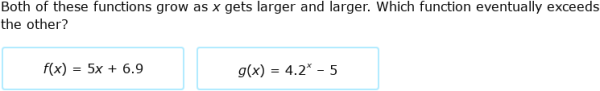 IXL - Compare linear and exponential growth (Algebra 1 practice)