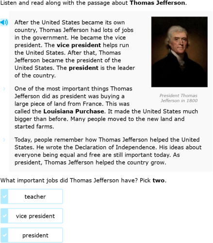 IXL | Thomas Jefferson | Kindergarten social studies