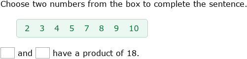 IXL | Choose numbers with a particular sum, difference, product, or ...