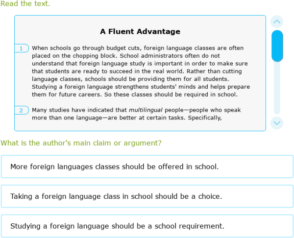 IXL | Trace an argument | 5th grade language arts