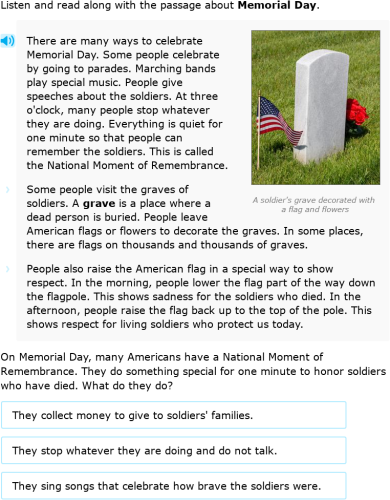 IXL | Memorial Day | Kindergarten social studies