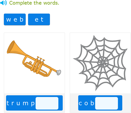 IXL | Complete the two-syllable words | 1st grade language arts