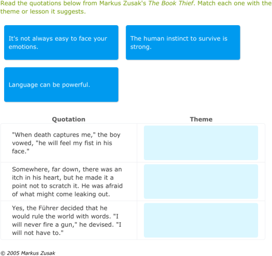 IXL | Match the quotations with their themes | 9th grade language arts