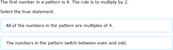 IXL | What is true about the pattern made by the rule? | 4th grade math
