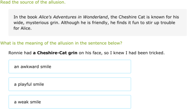 IXL | Interpret the meaning of an allusion from its source | 5th grade ...