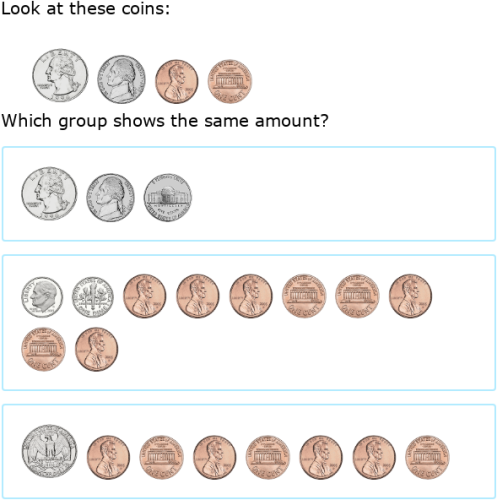 IXL | Equivalent groups of coins | 1st grade math