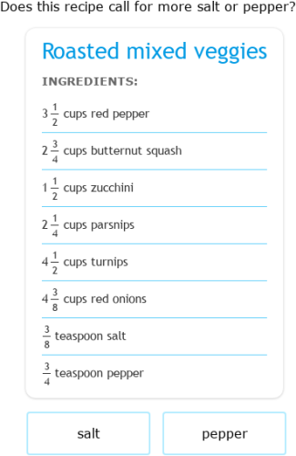 IXL | Compare proper fractions in recipes | 4th grade math