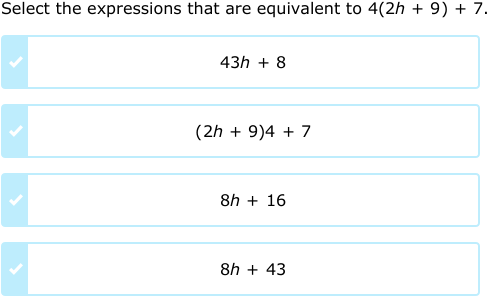 IXL | Identify equivalent linear expressions | 8th grade math