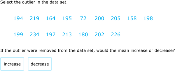 IXL - Identify an outlier and describe the effect of removing it ...