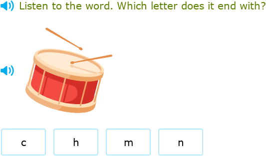 IXL | Which letter does the word end with? | 1st grade language arts