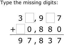 IXL | Addition: fill in the missing digits | 4th grade math
