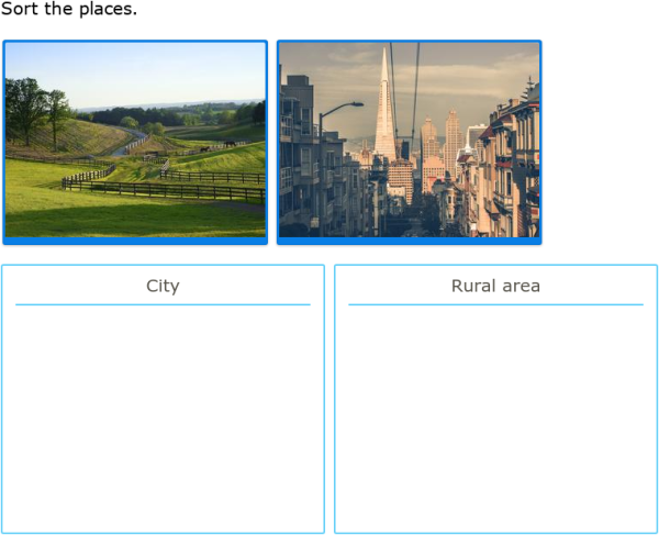 IXL | Compare cities and rural areas | 1st grade social studies
