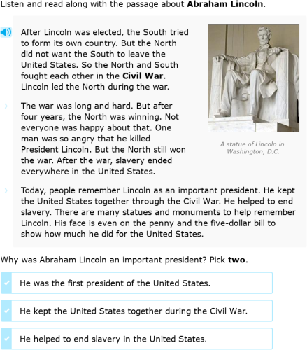IXL | Abraham Lincoln | Kindergarten social studies