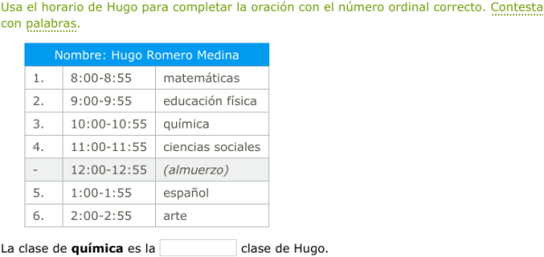 IXL | Schedules with ordinal numbers and times | Spanish
