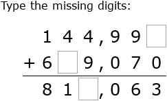 IXL | Addition and subtraction: fill in the missing digits | 4th grade math