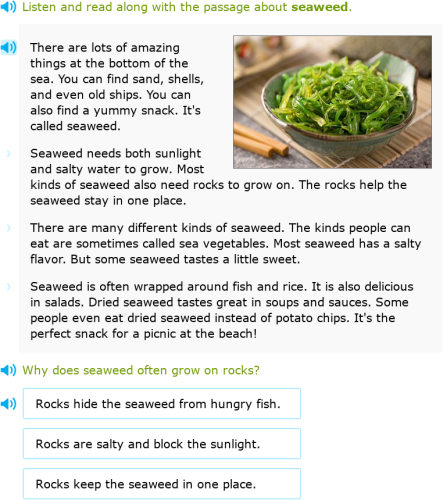 IXL | Read along about food | 1st grade language arts