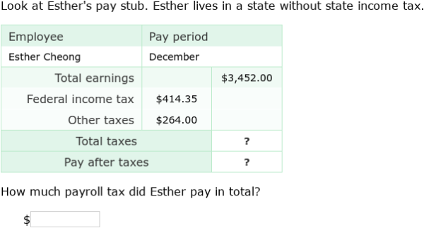 IXL | Income and payroll taxes: understanding pay stubs | 8th grade math