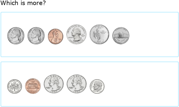IXL | Compare two groups of coins | Kindergarten math