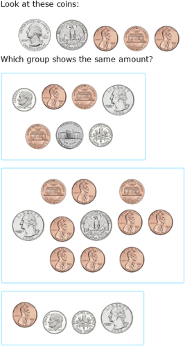 IXL | Equivalent amounts of money - up to $1 | 3rd grade math