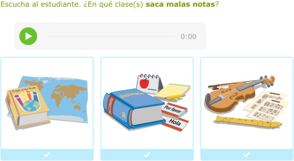 IXL | Listen and recognize classes and school supplies | Spanish