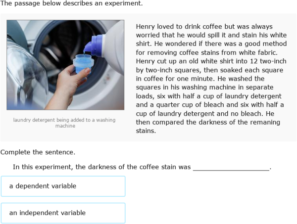 IXL - Identify independent and dependent variables (Chemistry practice)