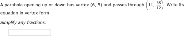IXL - Write a quadratic function in vertex form from its vertex and ...