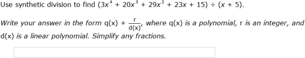 IXL - Divide polynomials using synthetic division (Algebra 1 practice)