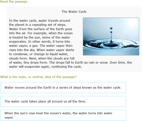 IXL | Determine the central idea of a passage | 4th grade language arts