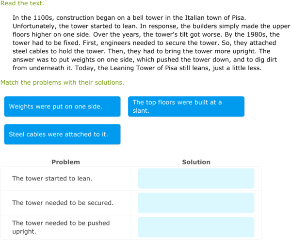 IXL | Match problems with their solutions | 4th grade language arts