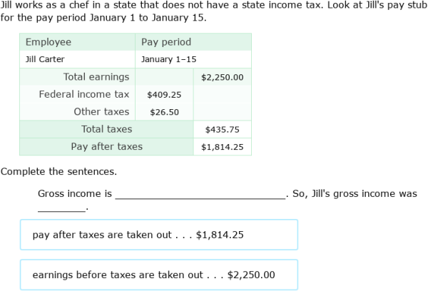IXL | Understand gross and net income | 5th grade math
