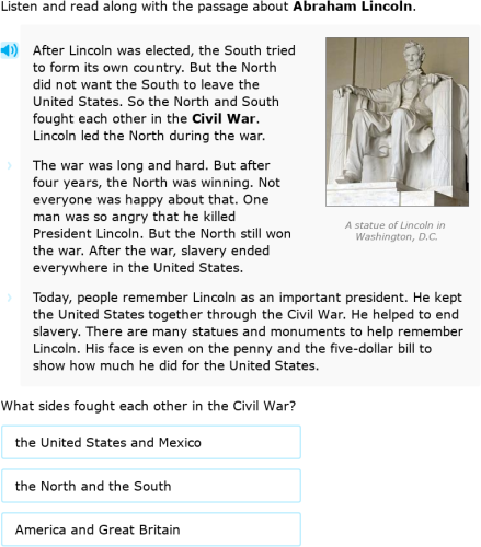 IXL | Abraham Lincoln | 1st grade social studies