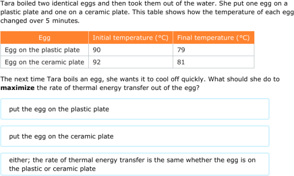 IXL | Compare thermal energy transfers | 8th grade science