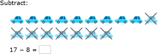 IXL | Subtract 8 with pictures | 1st grade math