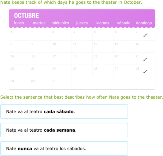 IXL | Time expressions to talk about frequency | Spanish