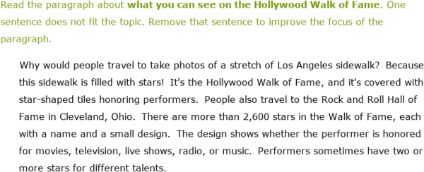 IXL | Remove the sentence that does not belong | 4th grade language arts