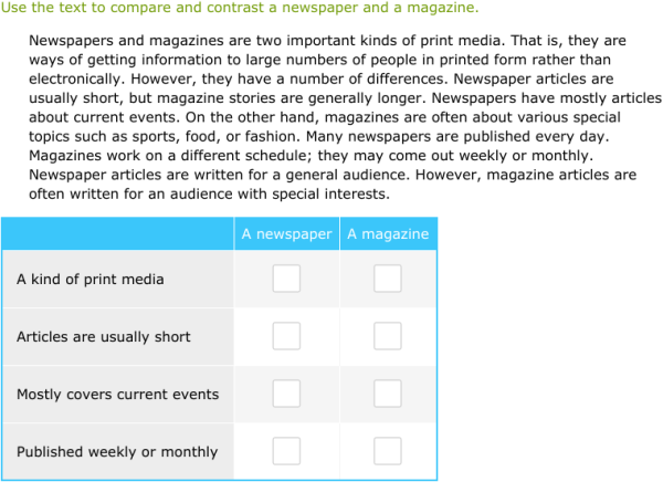 IXL | Compare and contrast in informational texts | 5th grade language arts