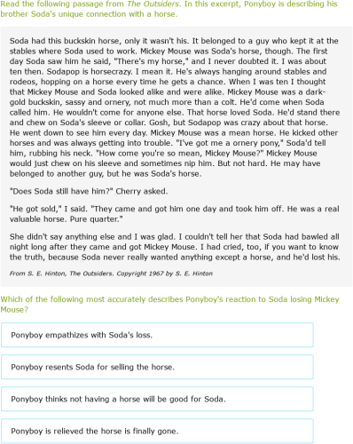 IXL | Analyze passages from The Outsiders: Part 1 | 9th grade language arts